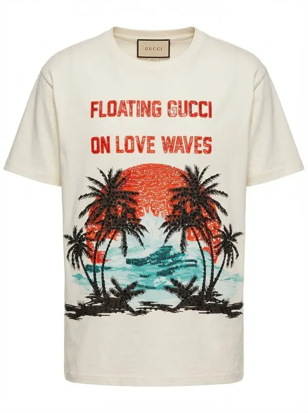 Gucci Sequined Slogan Print T-shirt - White