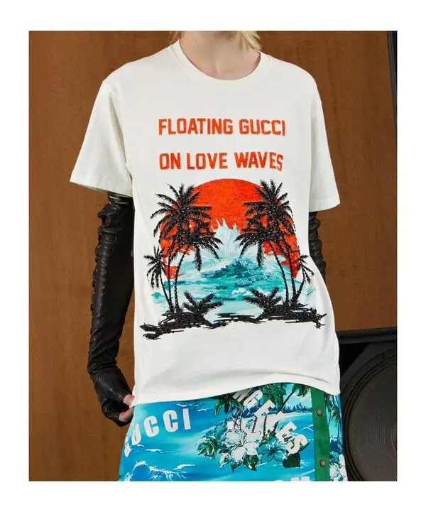 Gucci Sequined Slogan Print T-shirt