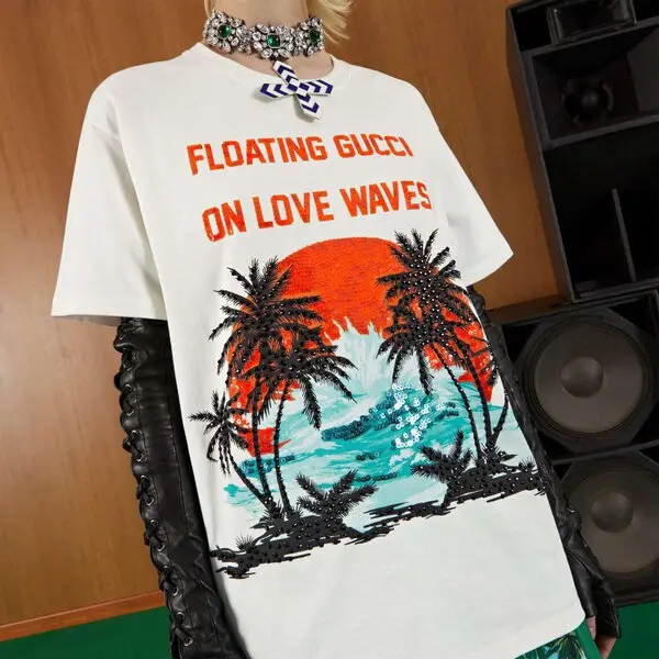 Gucci Sequined Slogan Print T-shirt