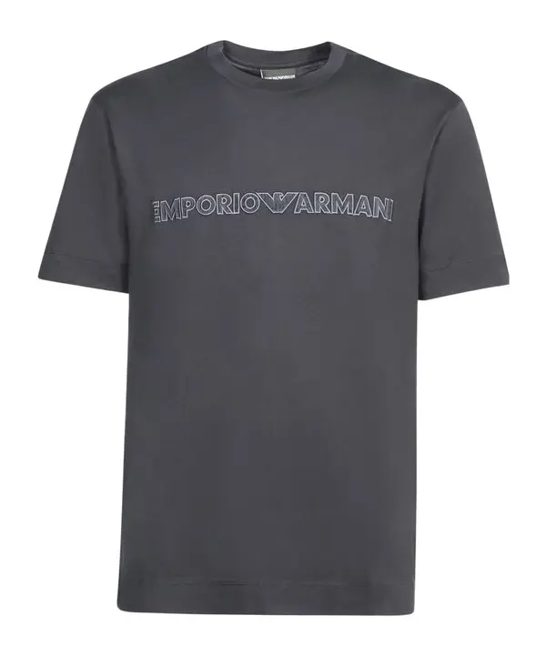 Emporio Armani Logo Embroidered Crewneck T-shirt - Black