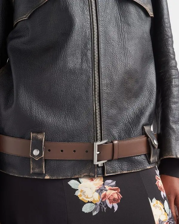 Prada Leather Zip-up Jacket With Triangle Logo - Black