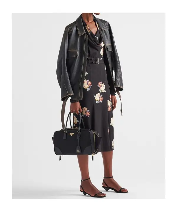 Prada Leather Zip-up Jacket With Triangle Logo