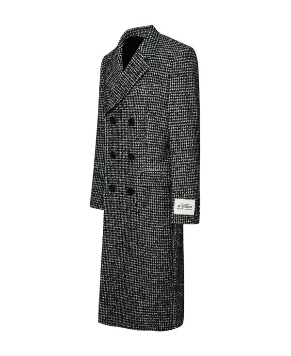 Dolce & Gabbana Double Breasted Houndstooth Coat - Black