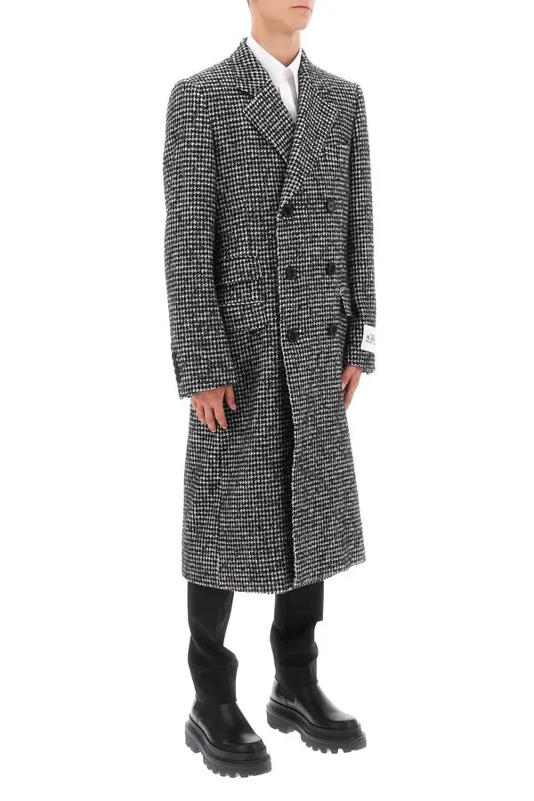 Dolce & Gabbana Double Breasted Houndstooth Coat - Black