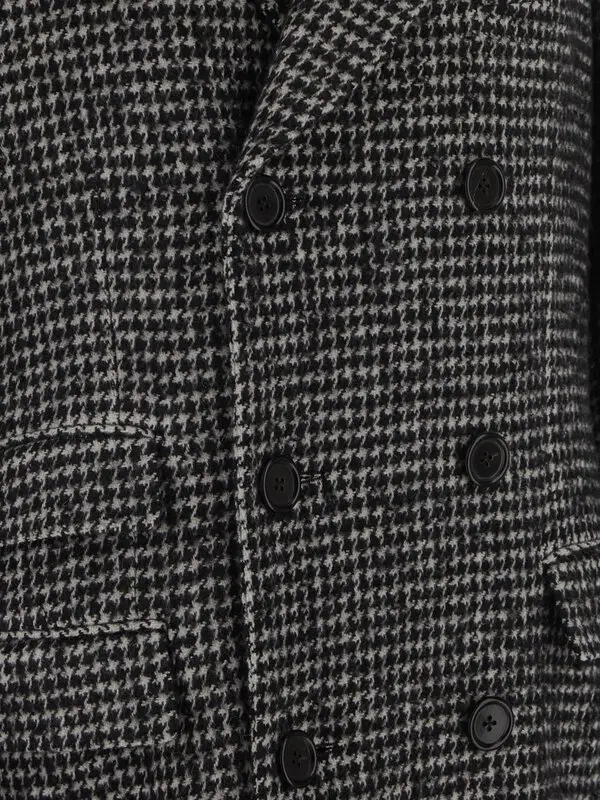 Dolce & Gabbana Double Breasted Houndstooth Coat - Black