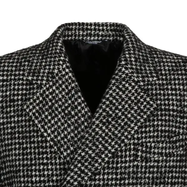Dolce & Gabbana Double Breasted Houndstooth Coat - Black