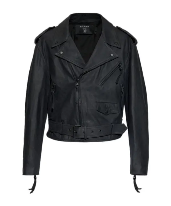 Balmain Zip-up Leather Jacket With Buckle Detail