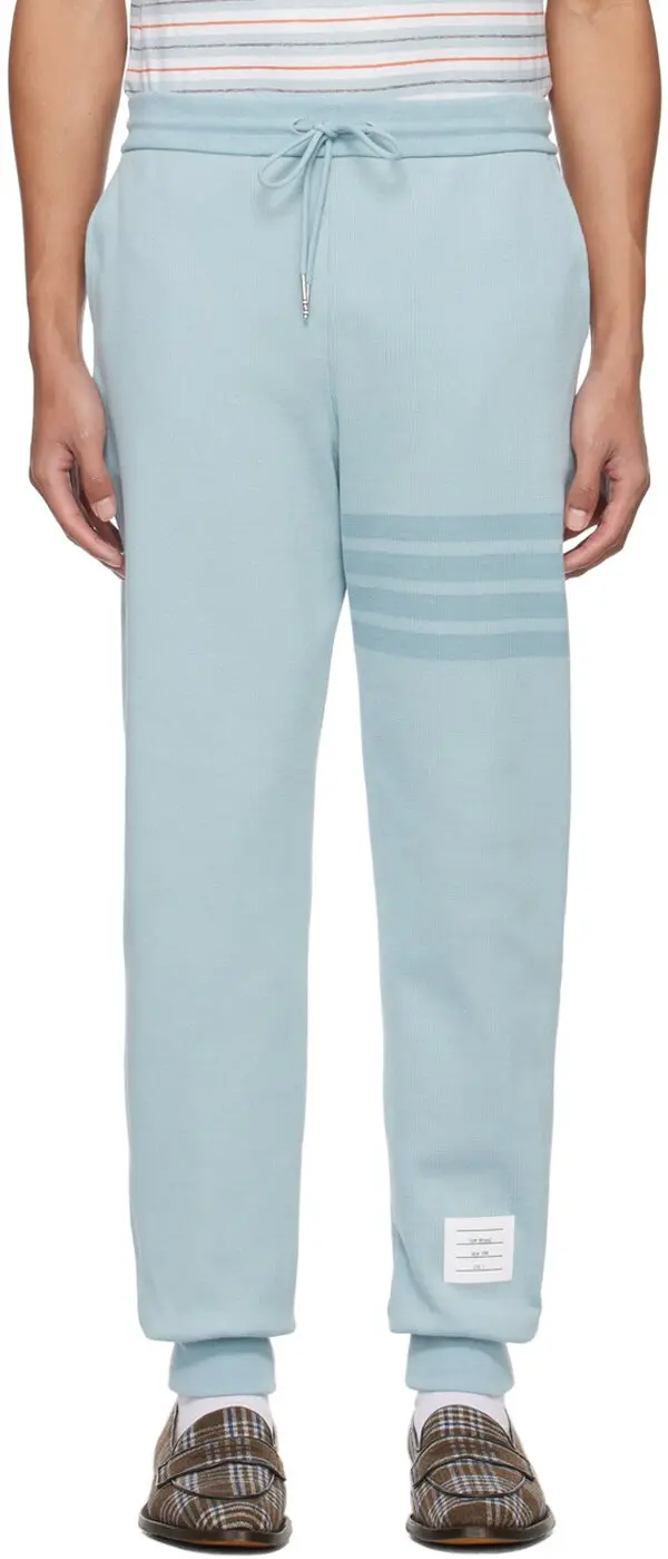 Thom Browne 4-bar Striped Drawstring Track Pants - Light Blue