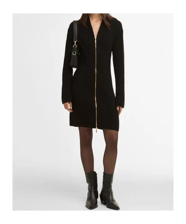 Barbour Long Sleeve Zip-up Ribbed Knit Dress