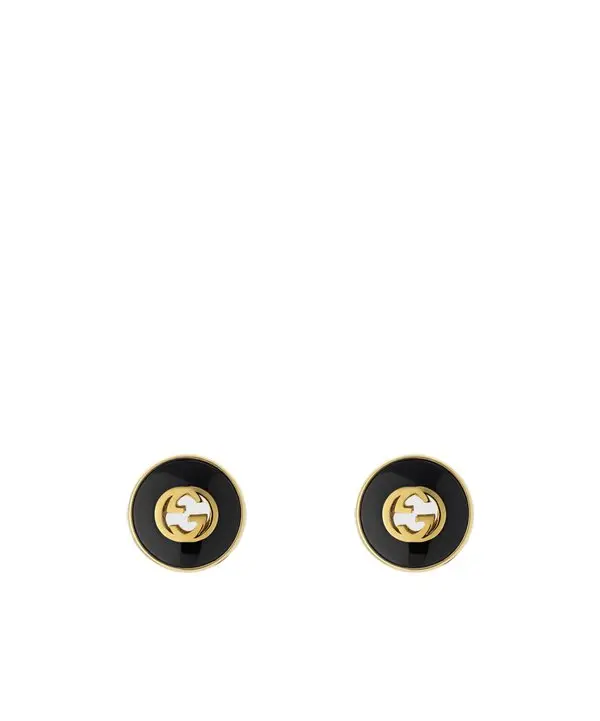 Gucci Interlocking 18k Stud Earrings - Black