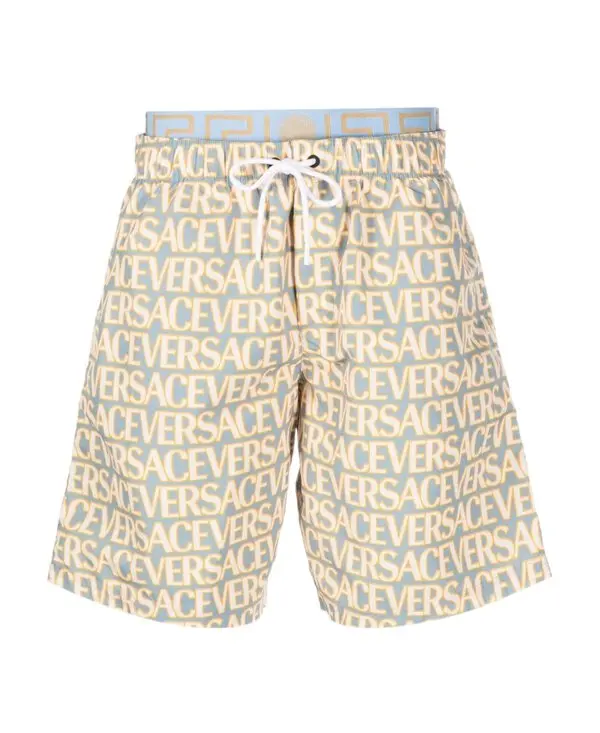 Versace Logo Print Swim Shorts - Nude