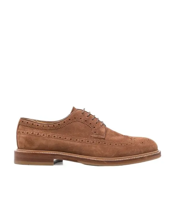 Brunello Cucinelli Round Toe Lace-up Perforated Suede Brogues