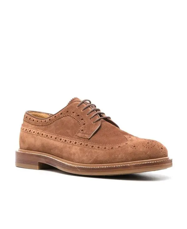 Brunello Cucinelli Round Toe Lace-up Perforated Suede Brogues