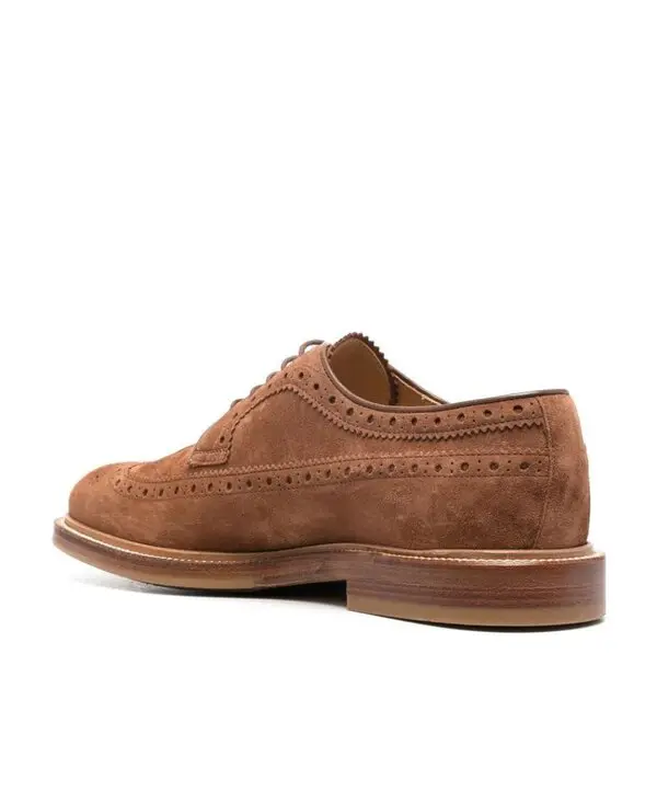 Brunello Cucinelli Round Toe Lace-up Perforated Suede Brogues