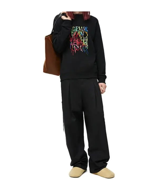 Loewe Embroidered Logo Crewneck Sweatshirt - Black/multicolor