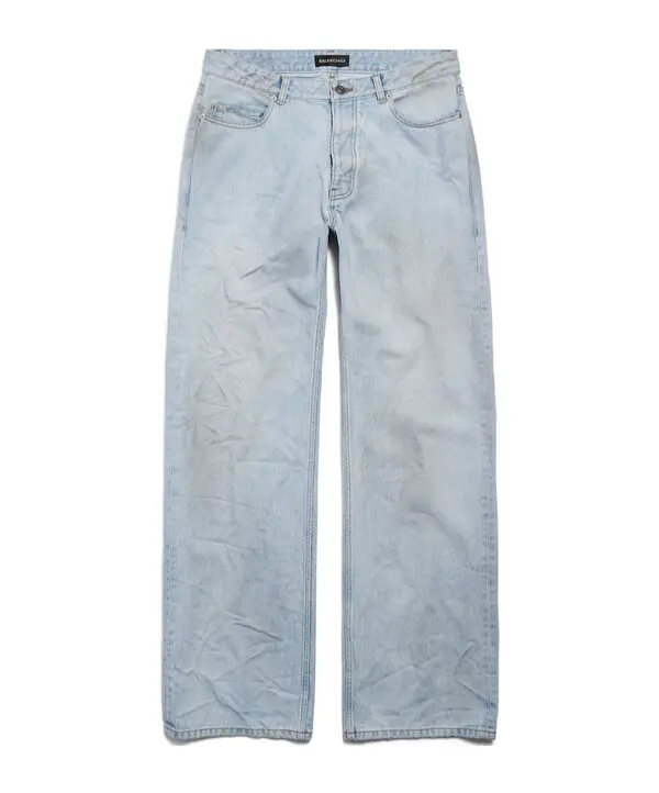 Balenciaga Distressed Relaxed Fit Jeans - Light Blue