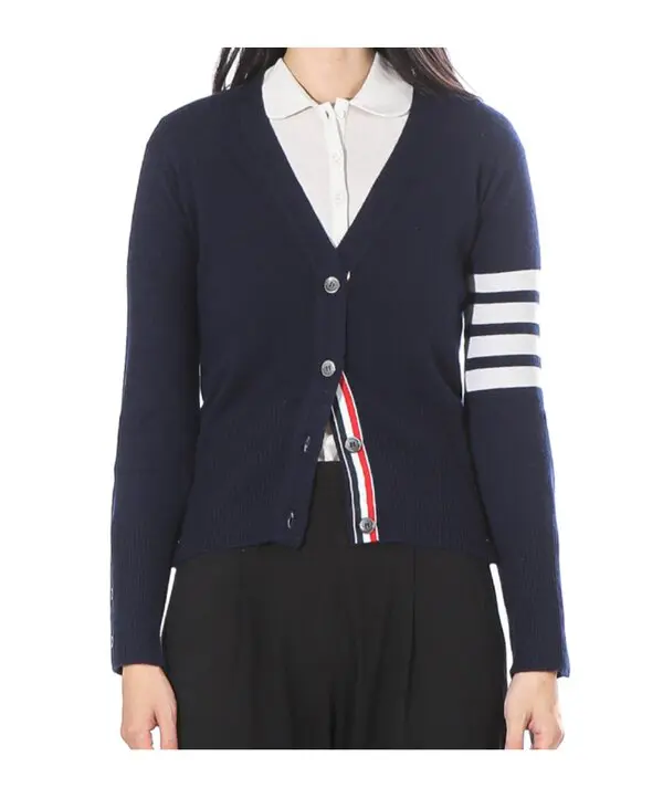 Thom Browne 4-bar V-neck Cardigan - Navy Blue