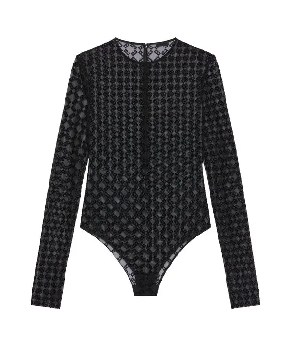 Givenchy Monogrammed Sheer Long-sleeve Top - Black/silver