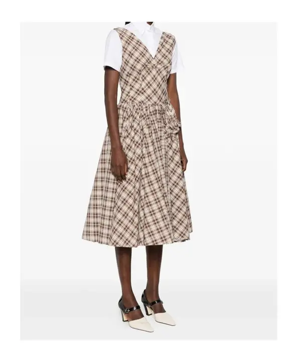 Prada V-neck Checked Poplin Dress - No
