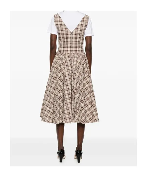 Prada V-neck Checked Poplin Dress - No