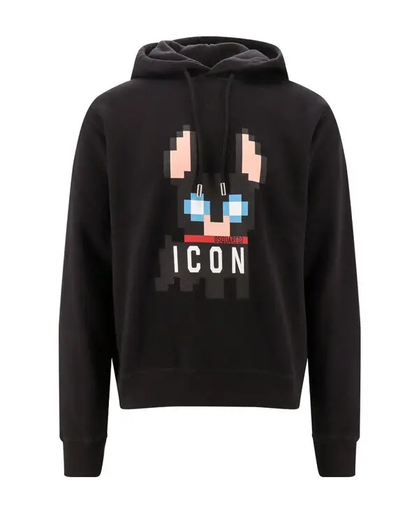 Dsquared2 Graphic Print Drawstring Hoodie - Black