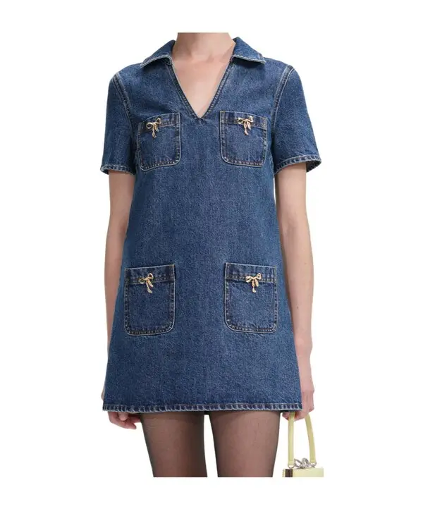 SELF-PORTRAIT V-neck Denim Dress With Pockets