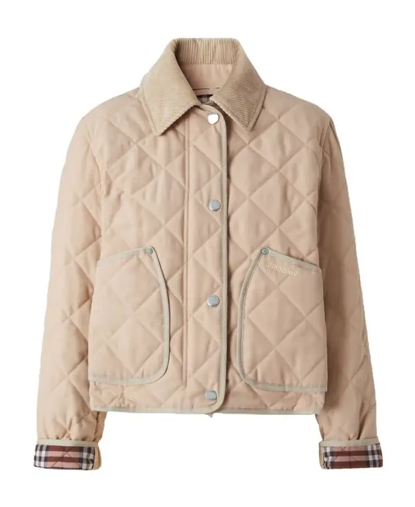 Burberry Cropped Quilted Jacket With Embroidered Logo - No