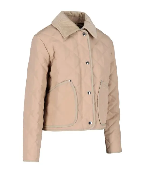 Burberry Cropped Quilted Jacket With Embroidered Logo - No