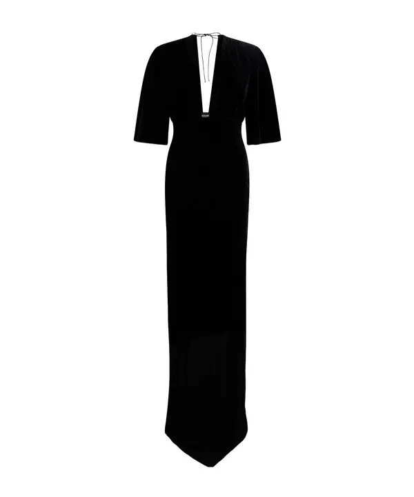 Roberto Cavalli Short Sleeve V-neck Gown