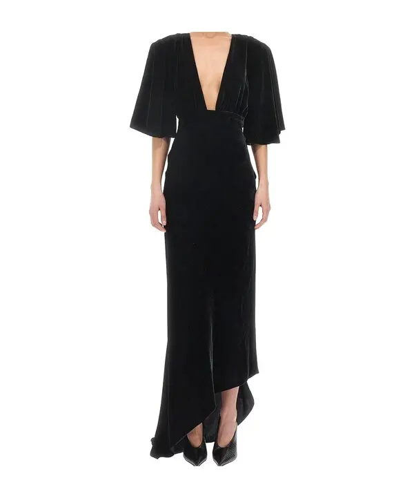 Roberto Cavalli Short Sleeve V-neck Gown