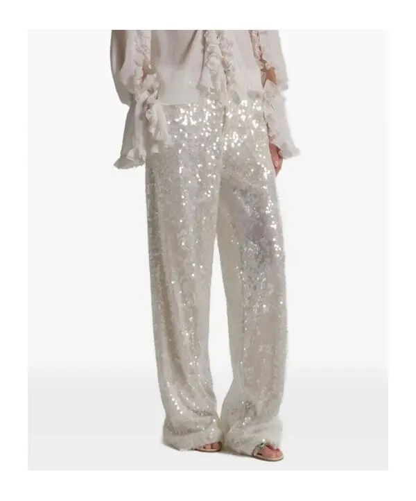 Alberta Ferretti Straight-leg Sequin Embellished Trousers - Ivory