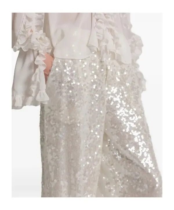 Alberta Ferretti Straight-leg Sequin Embellished Trousers - Ivory