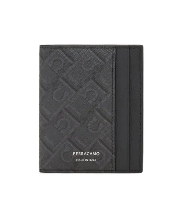 FERRAGAMO Monogram Card Holder Wallet - Black/grey