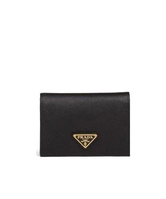 Prada Logo Plaque Fold-over Wallet - Black