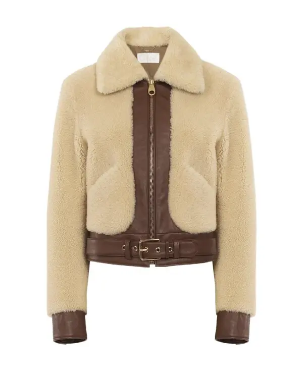 Chloé Shearling Zipped Bomber Jacket - Nude