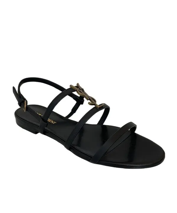 Saint Laurent Cassandra Open Toe Flat Sandals With Adjustable Buckles - Black