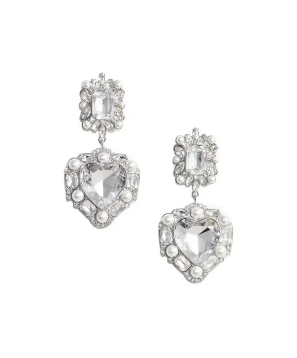 SELF-PORTRAIT Heart Shaped Pendant Earrings - Silver