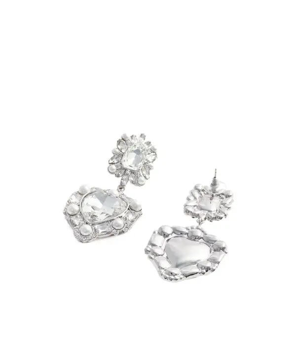 SELF-PORTRAIT Heart Shaped Pendant Earrings With Faux Pearl And Crystal Embellishment