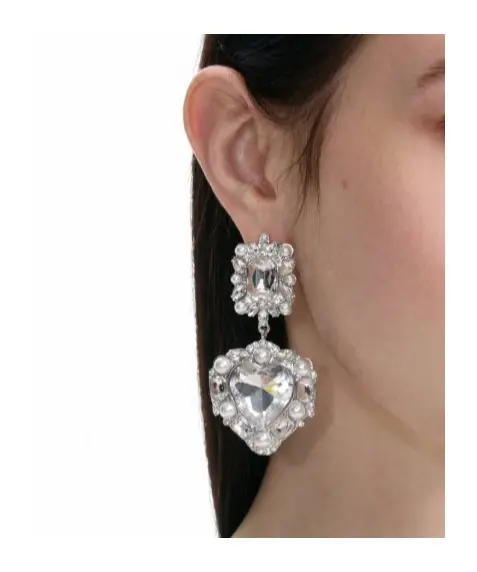 SELF-PORTRAIT Heart Shaped Pendant Earrings With Faux Pearl And Crystal Embellishment