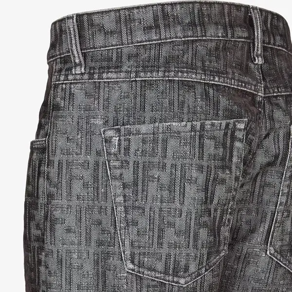 Fendi Ff Jacquard Straight-leg Jeans - Grey