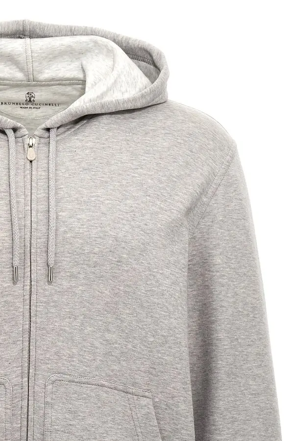 Brunello Cucinelli Zip-up Drawstring Hoodie - Grey