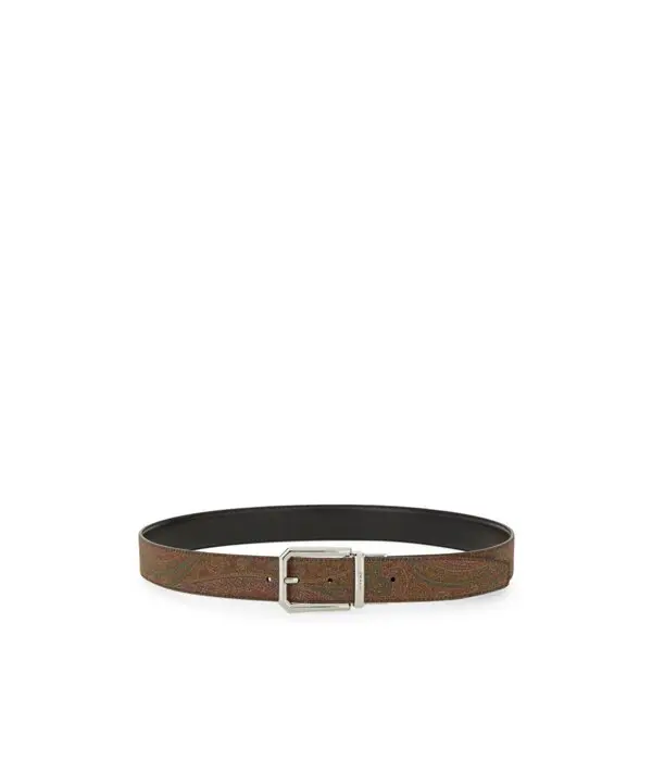 Etro Reversible Arnica And Leather Belt - Green
