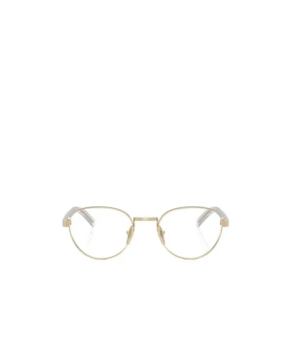 Prada Eyeglasses Round Frame With Logo Detail - Faint Golden
