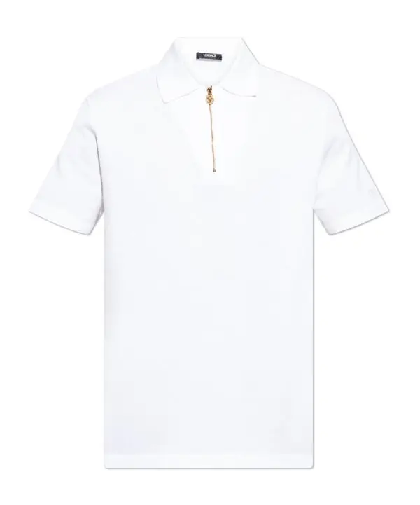 Versace 1/4 Zipped Short-sleeved Polo Shirt - White