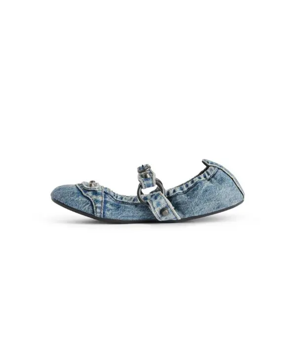 Balenciaga City Denim Ballet Flats With Studs And Buckles - Blue