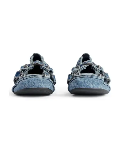 Balenciaga City Denim Ballet Flats With Studs And Buckles - Blue