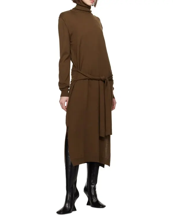 LEMAIRE Ribbed Turtleneck Belted Midi Dress