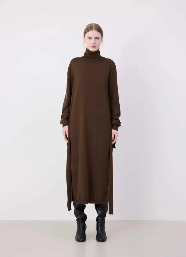 LEMAIRE Ribbed Turtleneck Belted Midi Dress