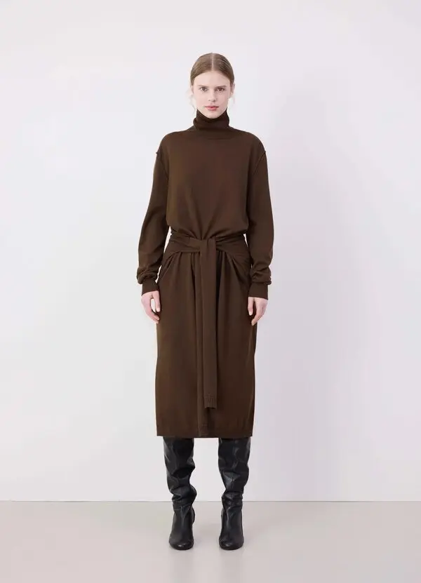 LEMAIRE Ribbed Turtleneck Belted Midi Dress