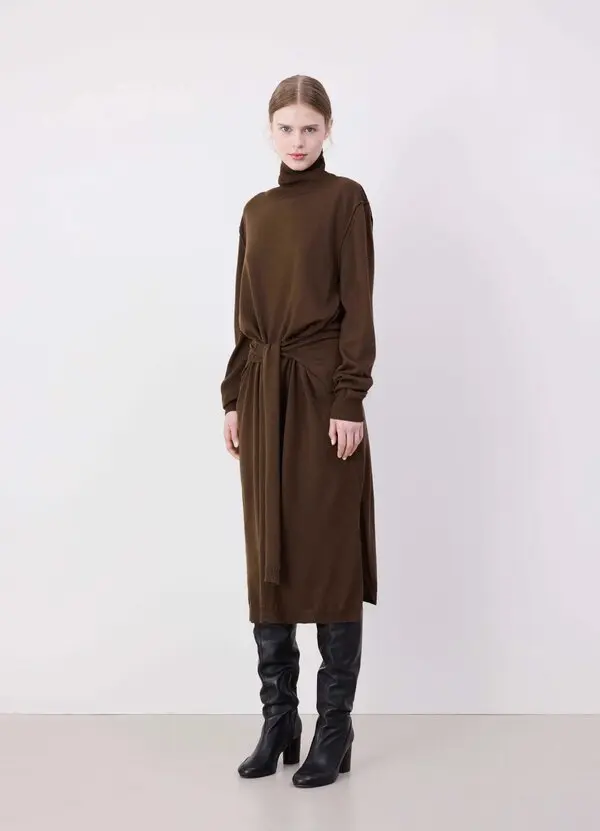 LEMAIRE Ribbed Turtleneck Belted Midi Dress